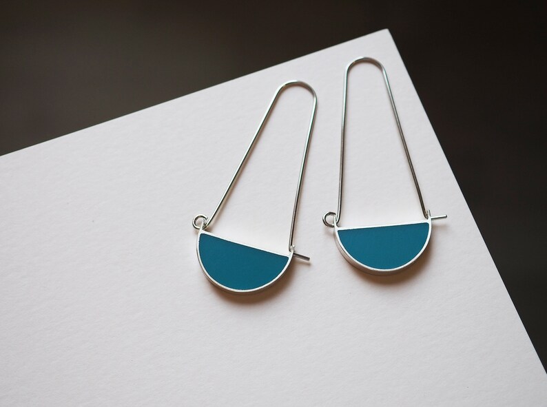 Geometric Long Silver Resin Semicircle Dangle Earrings | Etsy