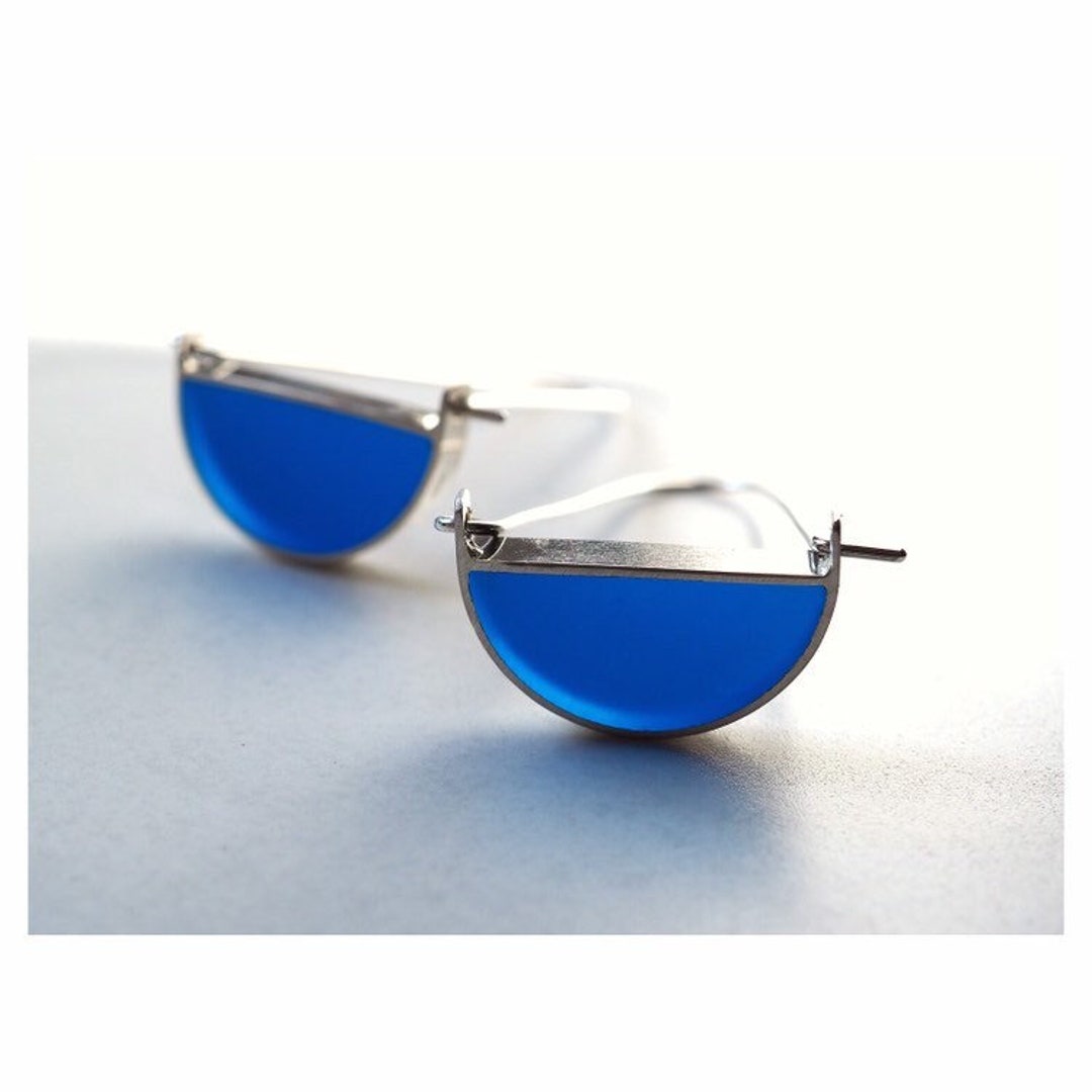 Geometric Long Silver Resin Semicircle Dangle Earrings - Etsy