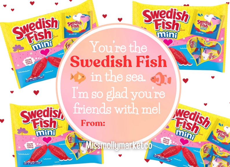 Swedish Fish in the Sea-- Valentine Printable for Kids' Classroom ...