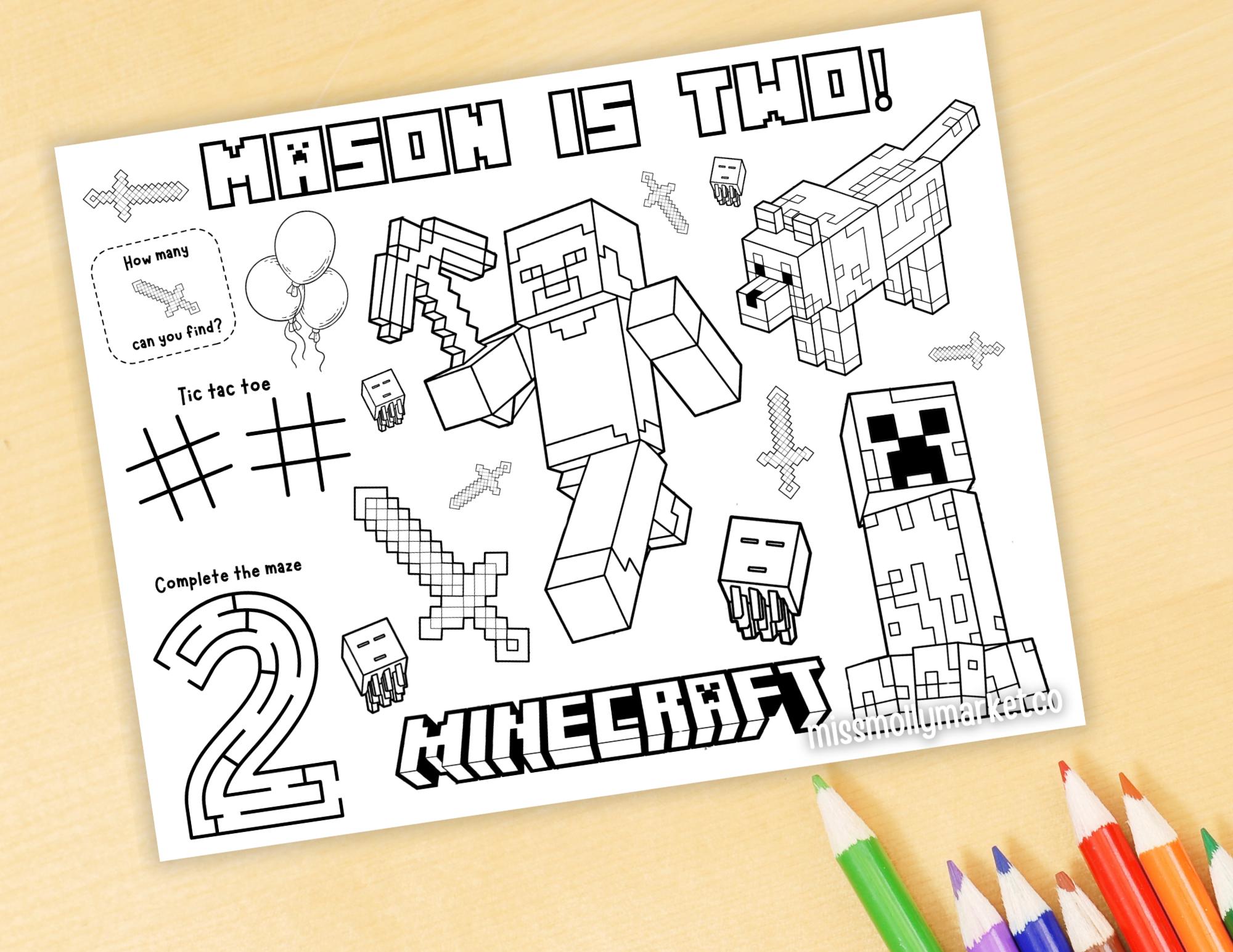 Minecraft Birthday Party Activity Sheet | Personalized Placemat | Kids ...