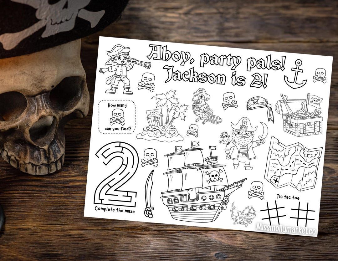 Pirate Birthday Party Activity Sheet | Personalized Party Placemat ...