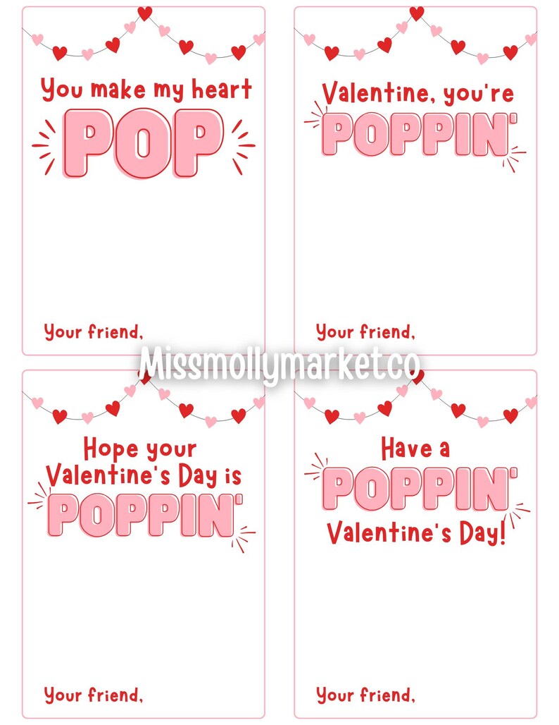 Pop It Valentine Printable Kids Classroom Valentine Party Digital ...