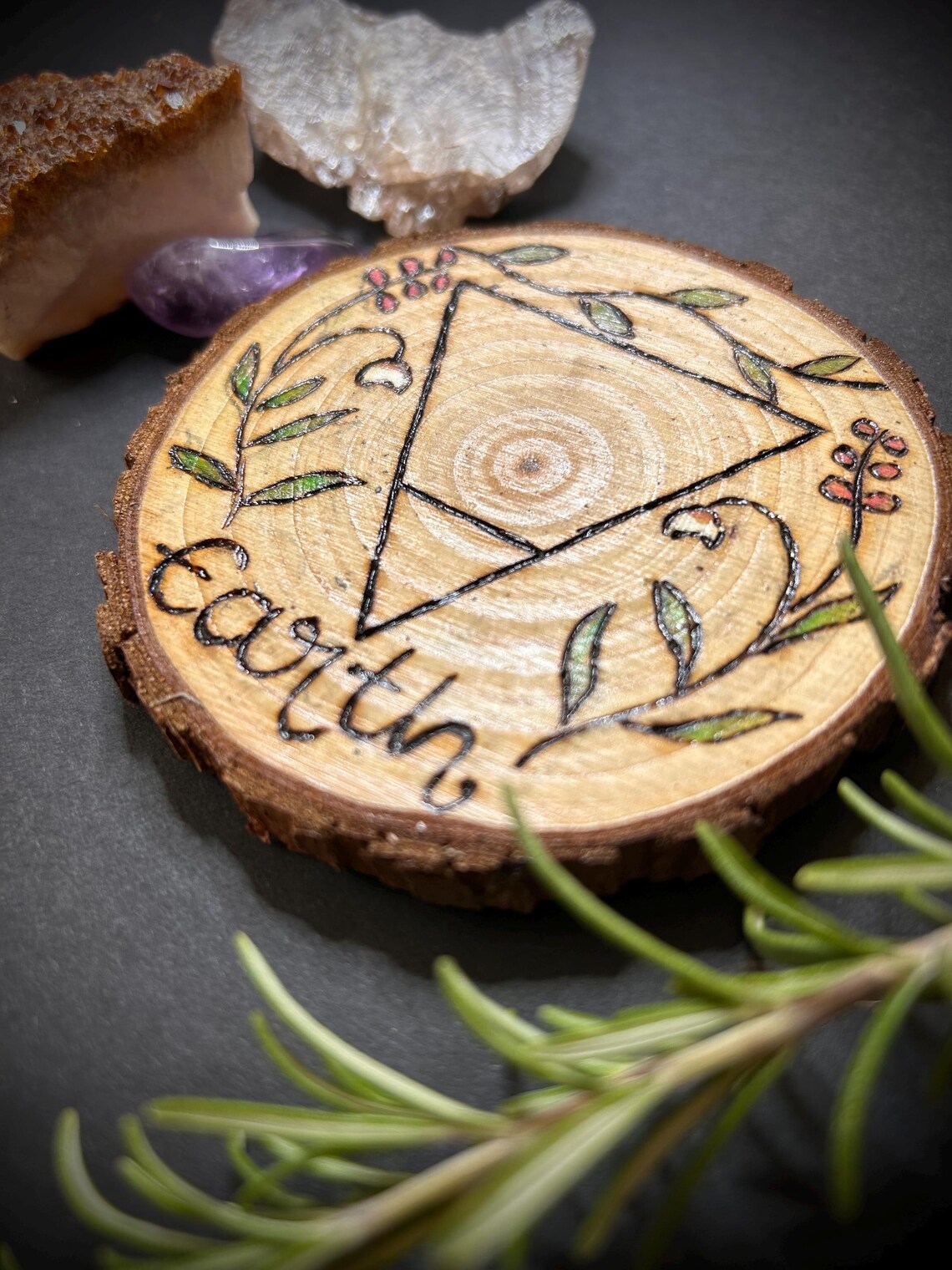 Hand Drawn Pyrography Set of Four Elements Wood Slice Altar Tiles ...