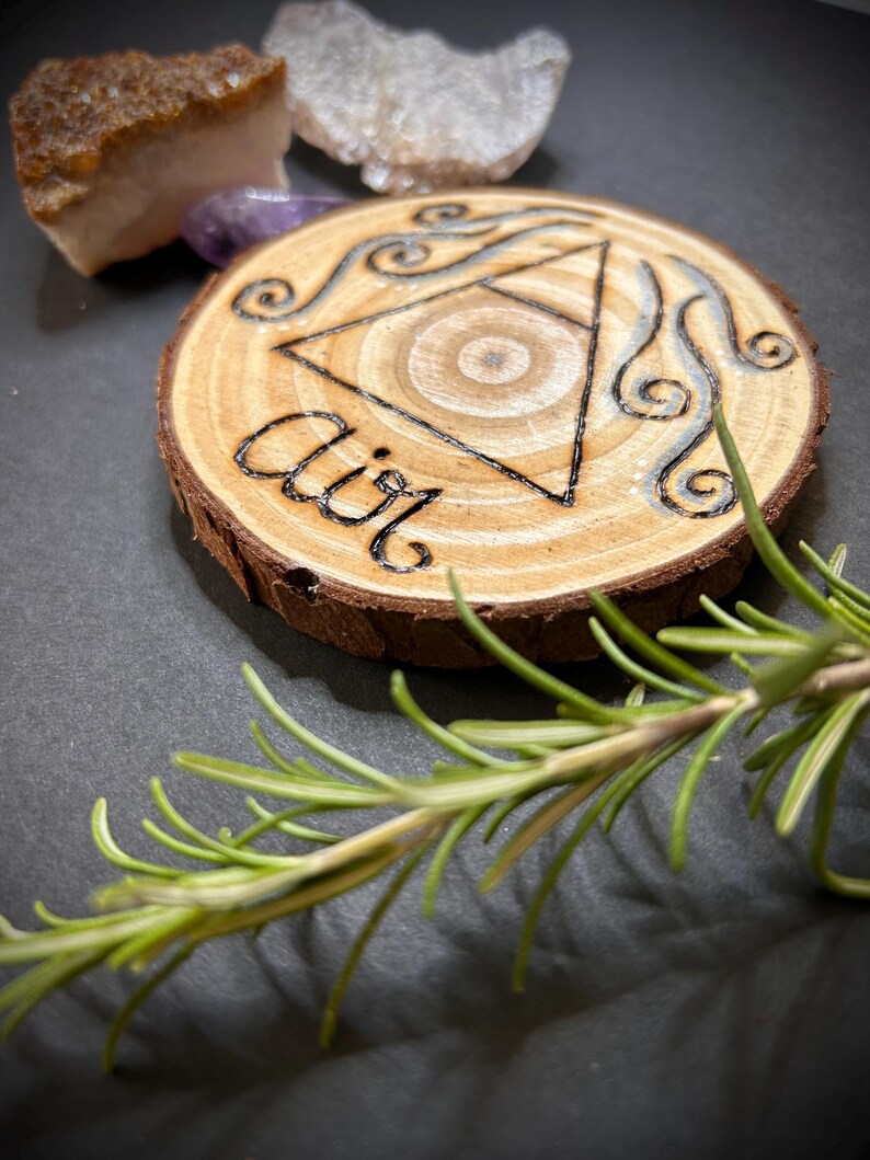 Hand Drawn Pyrography Set of Four Elements Wood Slice Altar Tiles ...