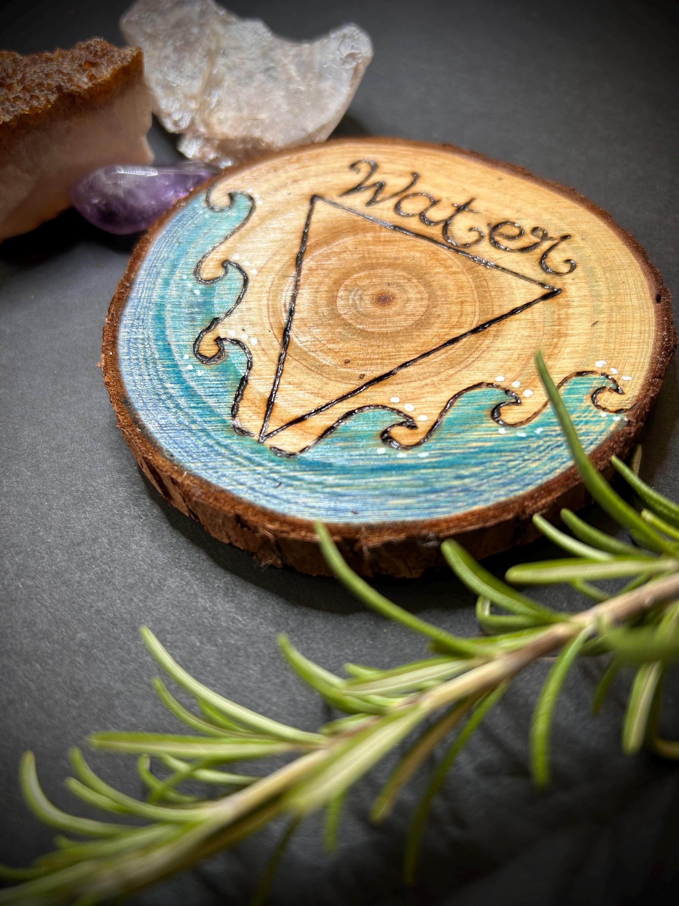 Hand Drawn Pyrography Set of Four Elements Wood Slice Altar Tiles ...