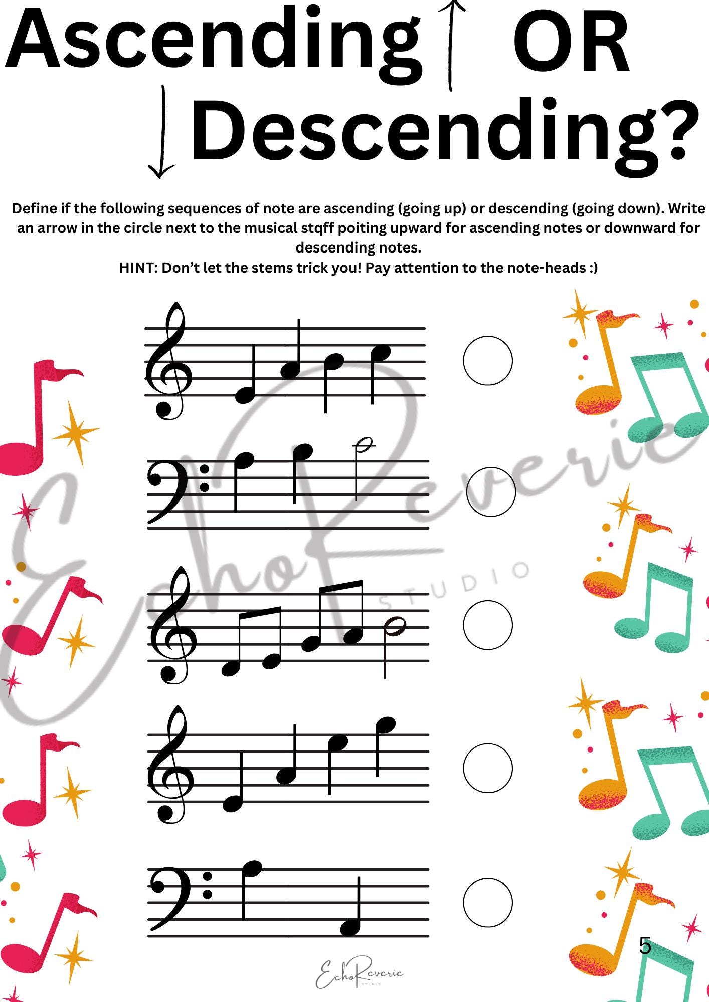 Music Theory Worksheet beginner Part 1 - Etsy