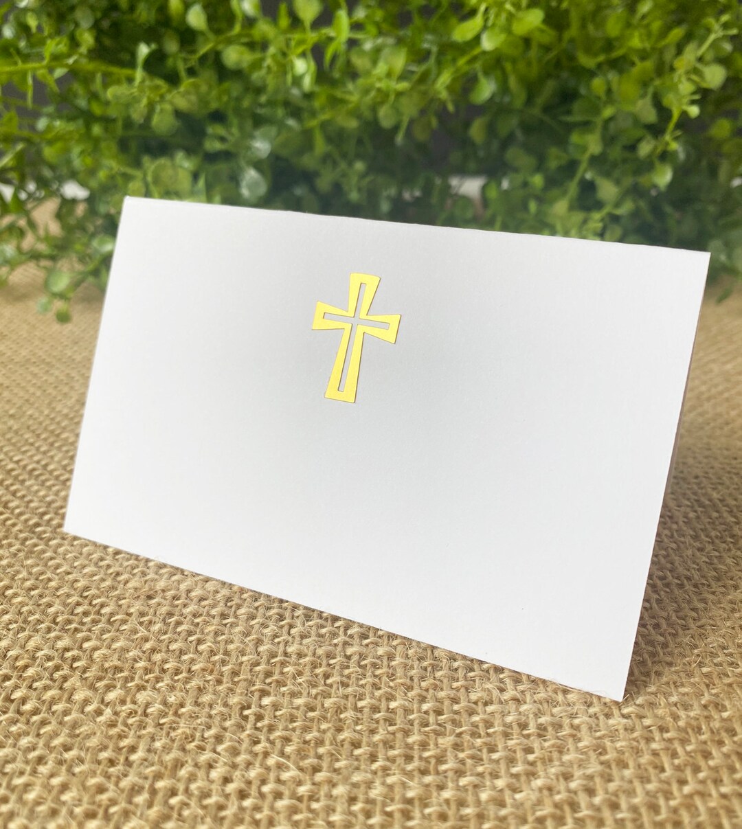 Blank Gold Cross Place Cards - Gold Foil Sticker, Tent Style, Baptism ...