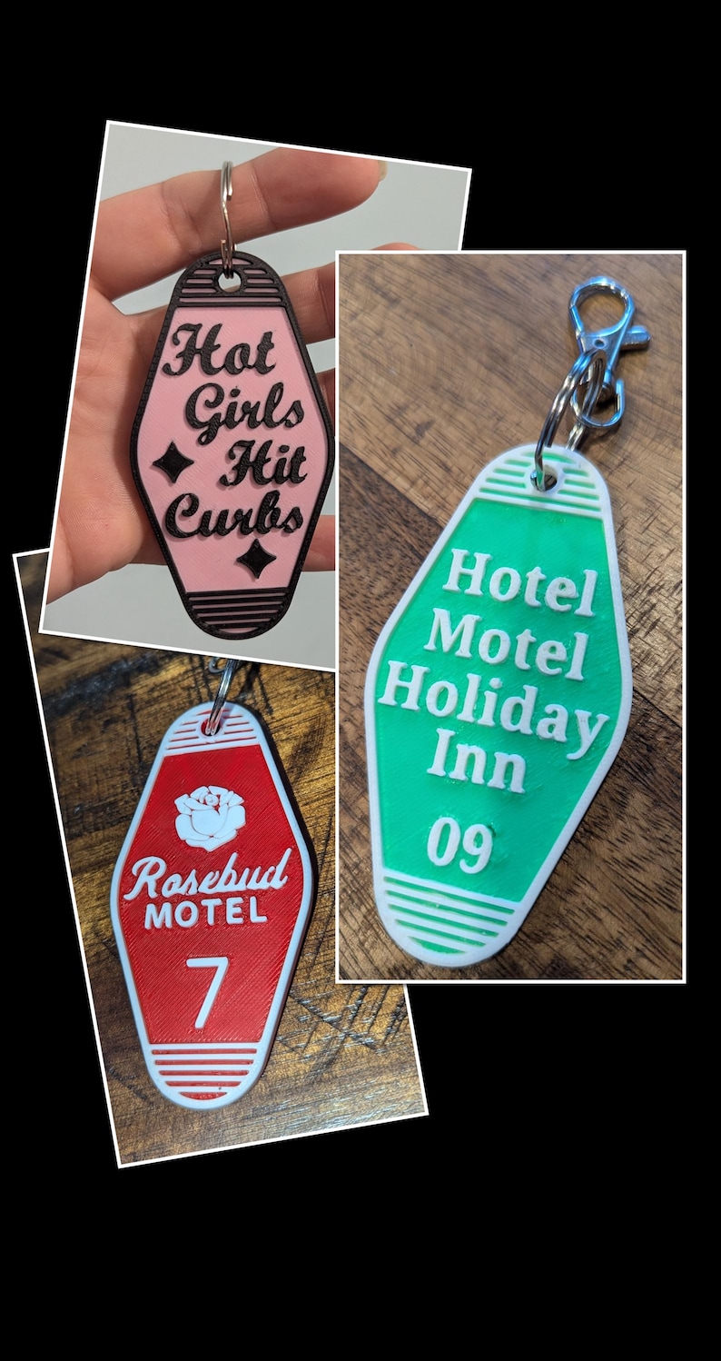 3D Printed Motel, Hot Girls Hit Curbs Keychain: Retro Novelty Gift - Etsy