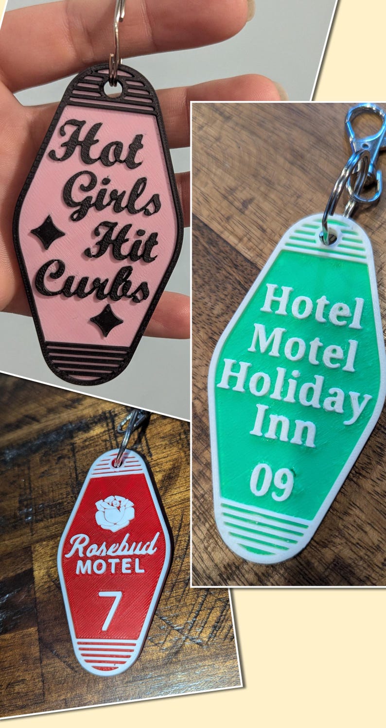 3D Printed Motel, Hot Girls Hit Curbs Keychain: Retro Novelty Gift - Etsy