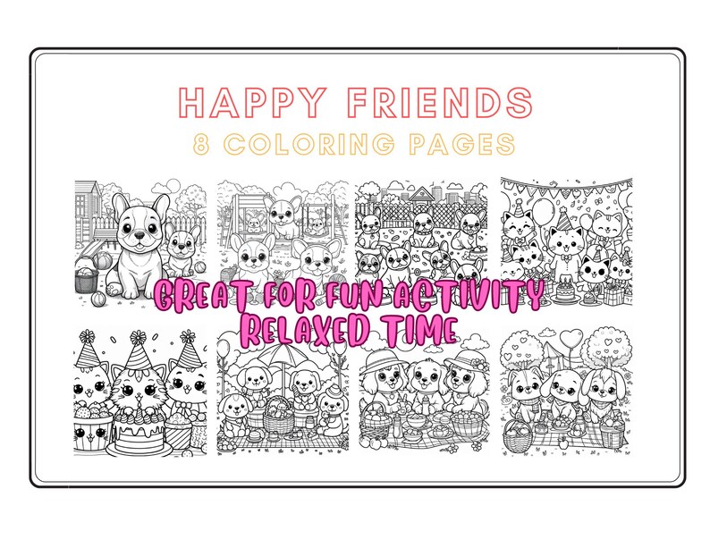 Coloring Pages - Happy Friends - Etsy