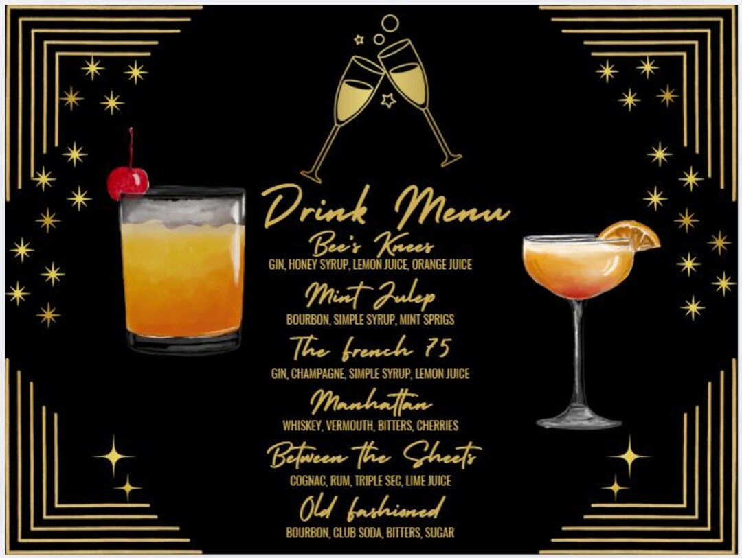 Roaring 20s Drink Menu Printable Sign 5x7 8x10 18x24 Landscape - Etsy