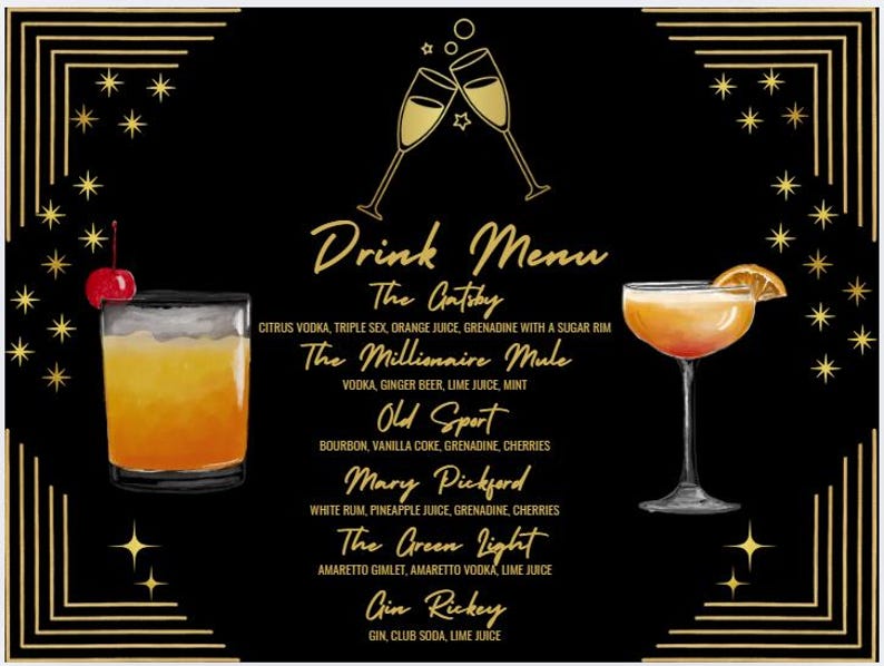 Roaring 20s Drink Menu Printable Sign 5x7 8x10 18x24 Landscape - Etsy