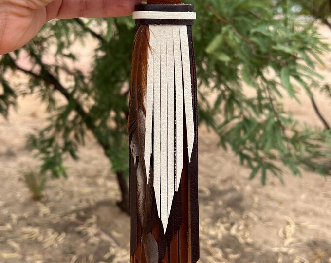 Handmade Whiskey, Mocha and Bone Leather Tassel With Feather, Purse ...