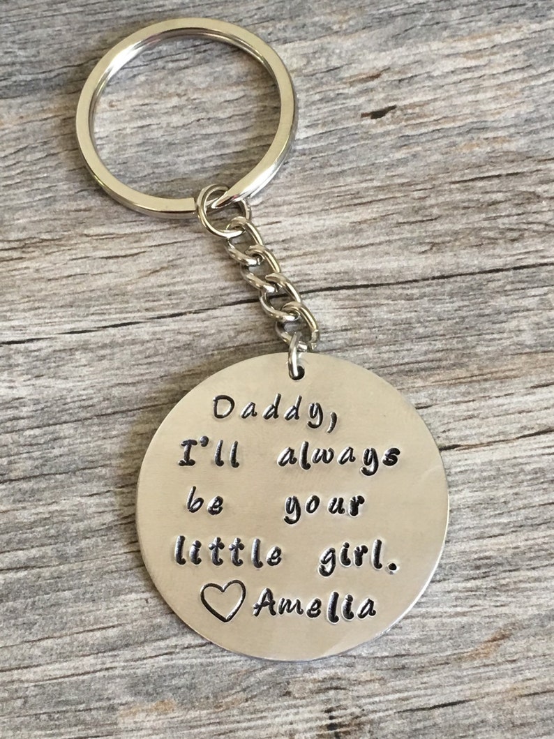 Hand stamped metal key chain gift for dad wedding day | Etsy