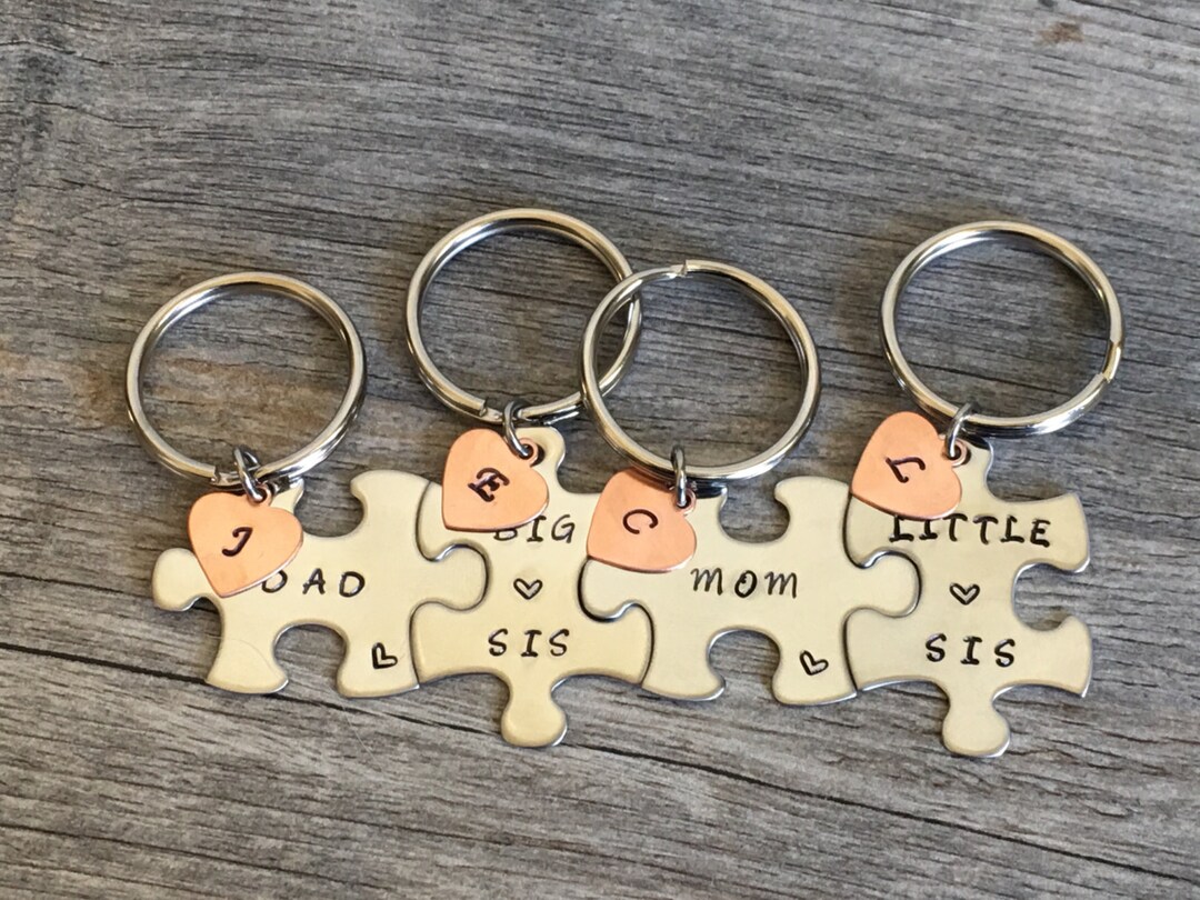 Family Puzzle Piece Keychain Set With Initial Heart, Gift for Family ...