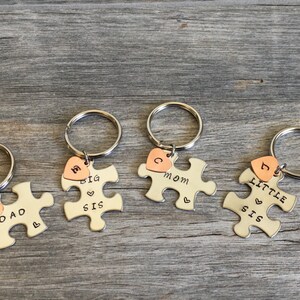 Family Puzzle Piece Keychain Set With Initial Heart, Gift for Family ...