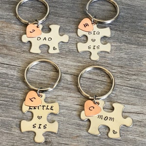 Family Puzzle Piece Keychain Set With Initial Heart, Gift for Family ...