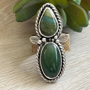 Sterling Silver and Brass Handmade Statement Ring, Jade Gemstone Ring ...