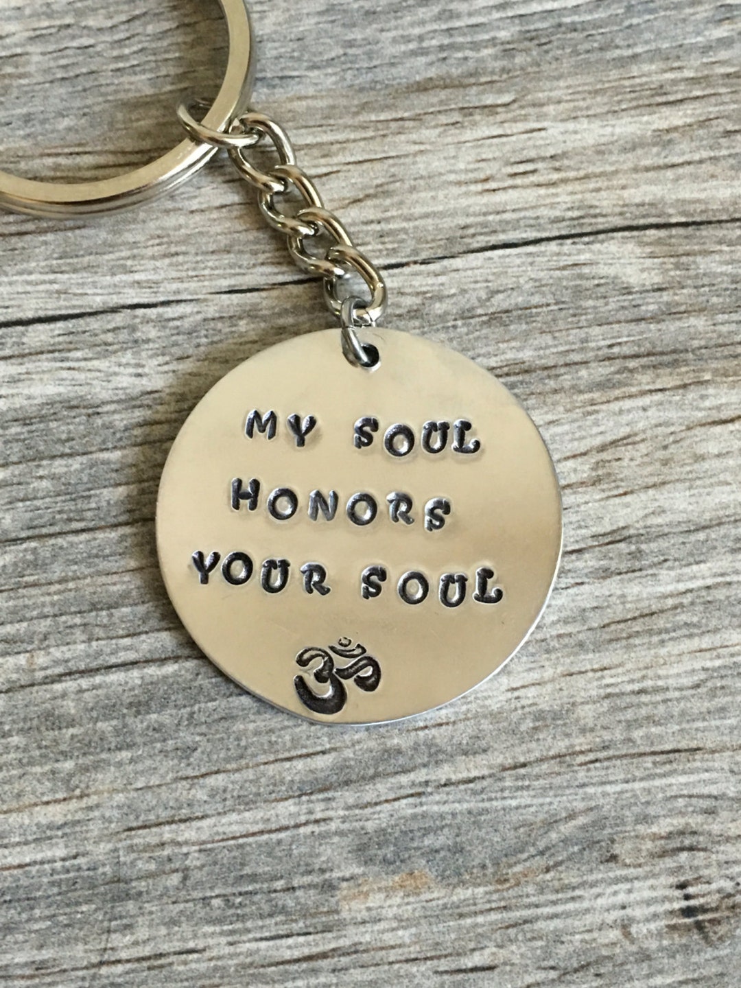 My Soul Honors Your Soul Hand Stamped Key Chain, Namaste, Yoga Teacher ...