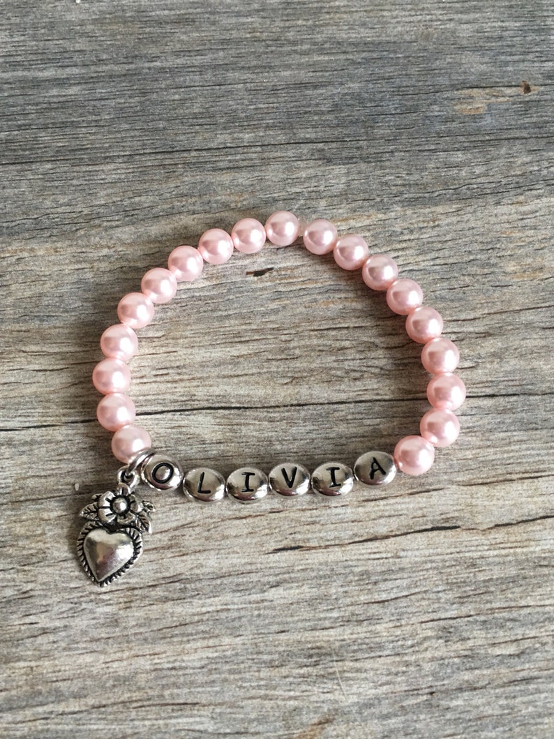 Personalized Name Little Girl Pearl Beaded Bracelet Flower | Etsy