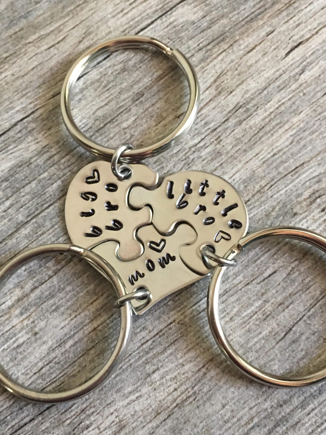 Hand Stamped Puzzle Piece Keychain Set, Personalized Mom Gift, Mom of ...