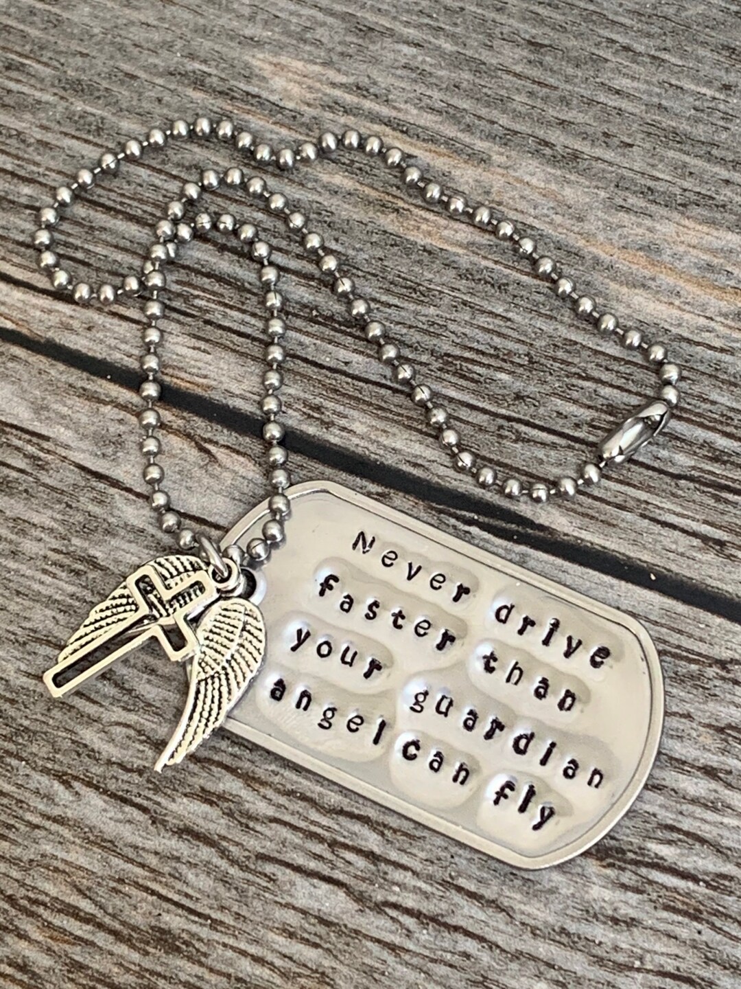 Hand Stamped Guardian Angel Dog Tag, Rear View Mirror Charm - Etsy