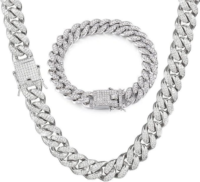 Moissanite Prong Miami Cuban Link Chains and Bracelets, Cuban Link ...