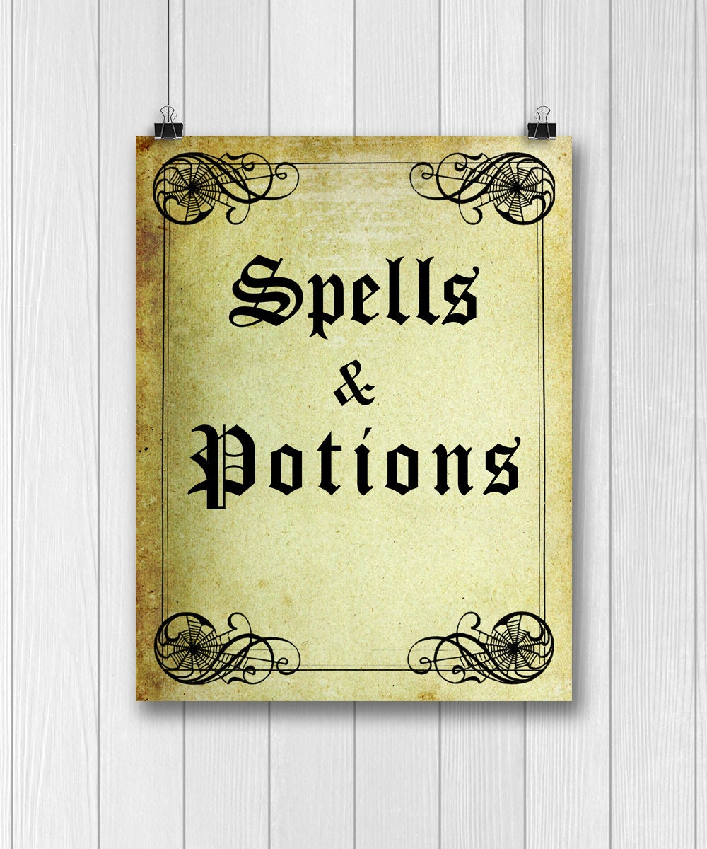 Spells and Potions Printable Halloween Home Wall Decor or Book Cover ...