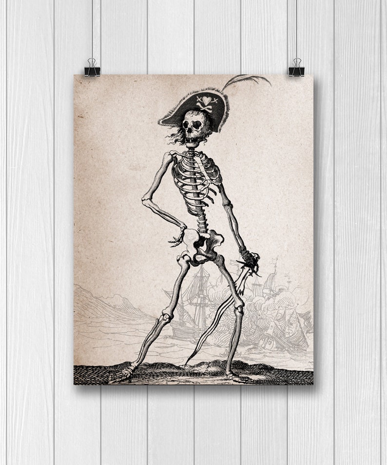 Pirate Skeleton Bones Sword Skull Crossbones Ships Sea Treasure Digital ...