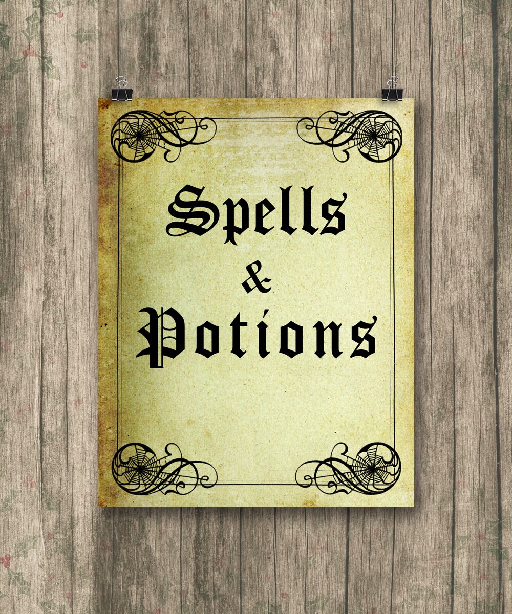 Spells and Potions Printable Halloween Home Wall Decor or Book Cover ...
