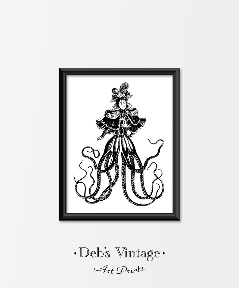 Steampunk Lady Octopus Image Transfer for Fabric Burlap Tee Shirts ...