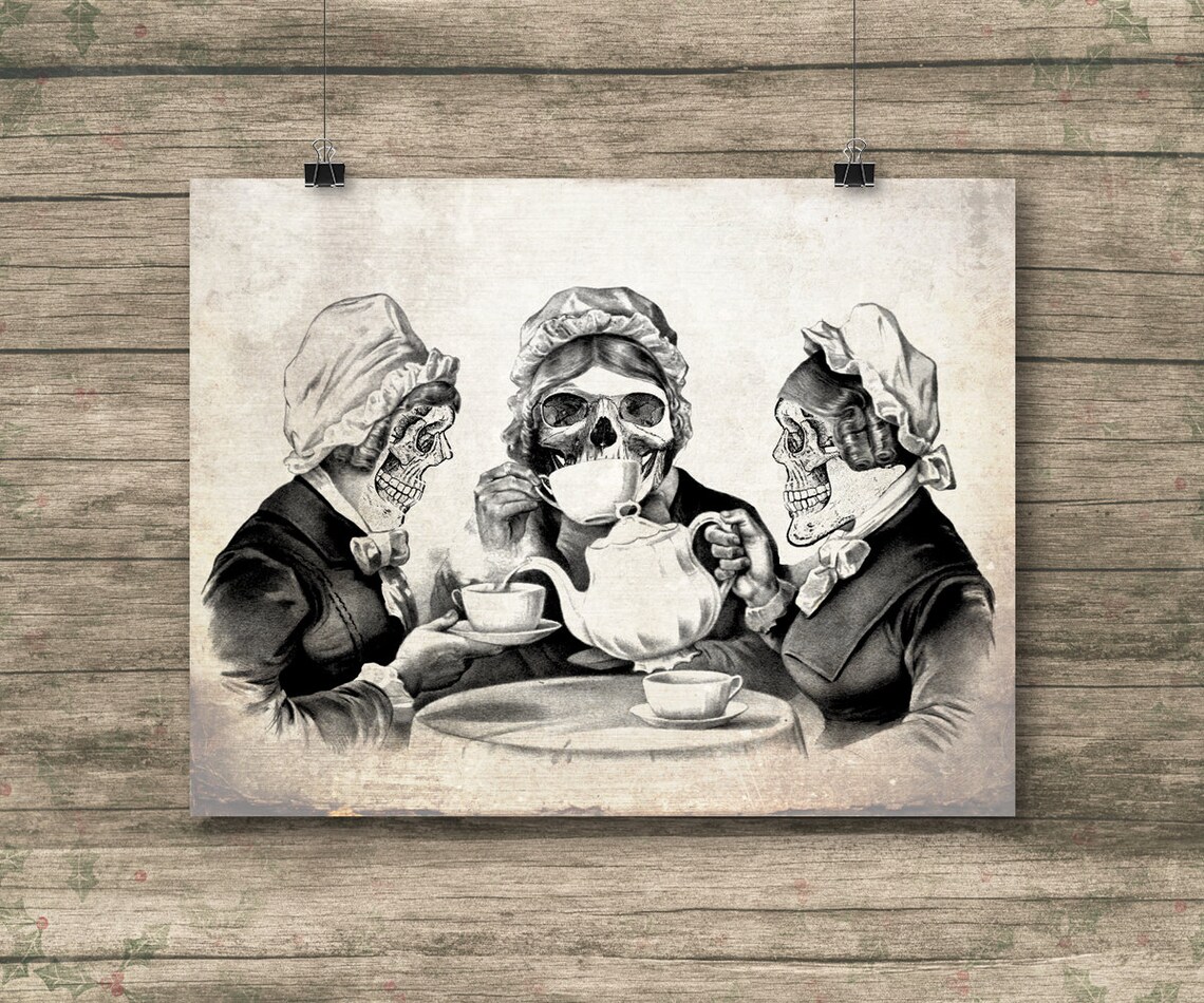 Skeleton Women Tea Party Halloween Skulls Vintage Victorian Gothic Home ...