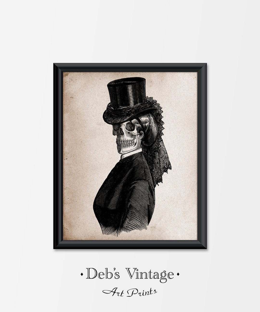 Skeleton Skull Art Print Victorian Gothic Steampunk Primitive Hat Dress ...