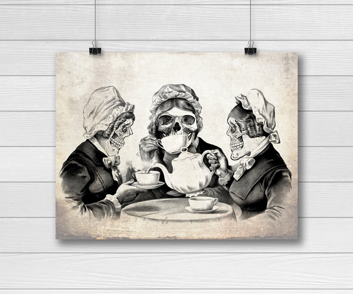 Skeleton Women Tea Party Halloween Skulls Vintage Victorian Gothic Home ...