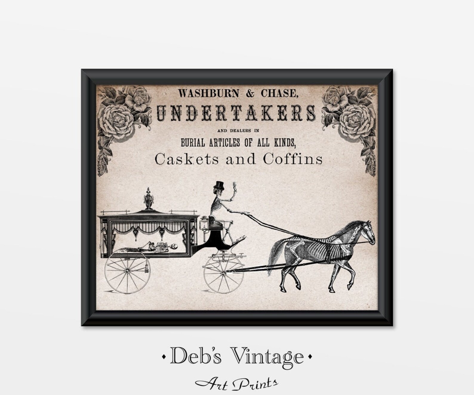 Halloween Undertaker Skeleton Art Print Hearse Ad Steampunk - Etsy