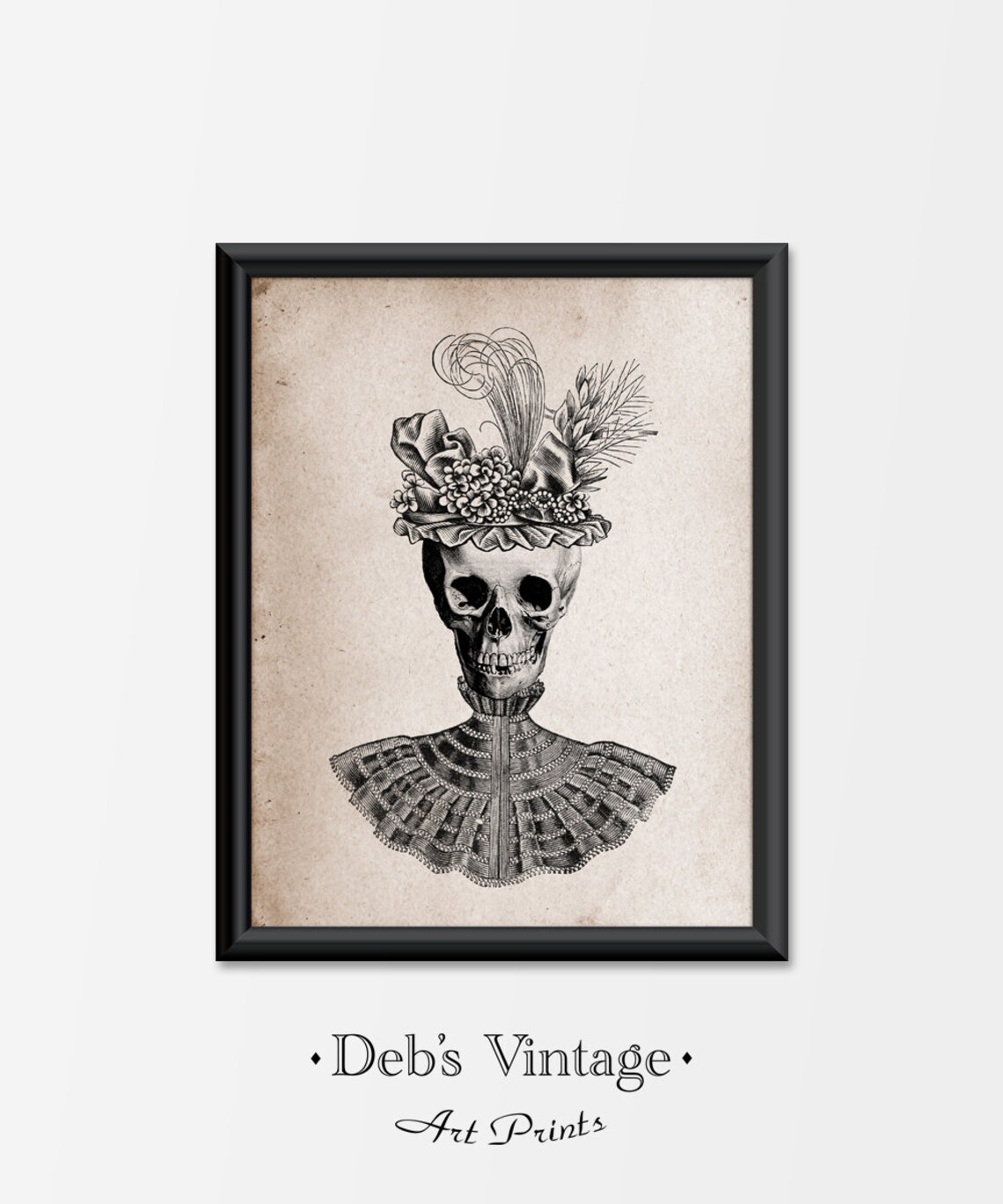 Antique Style Skull in Fancy Hat and Dress Halloween Art Print - Etsy