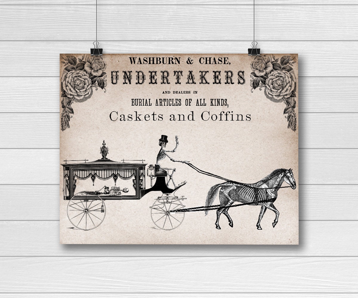 Halloween Undertaker Skeleton Art Print Hearse Ad Steampunk - Etsy