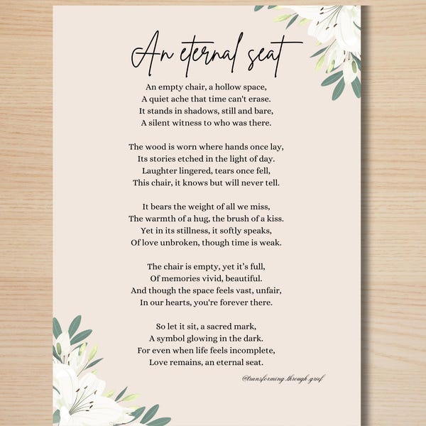 Empty Chair Poem - Etsy UK