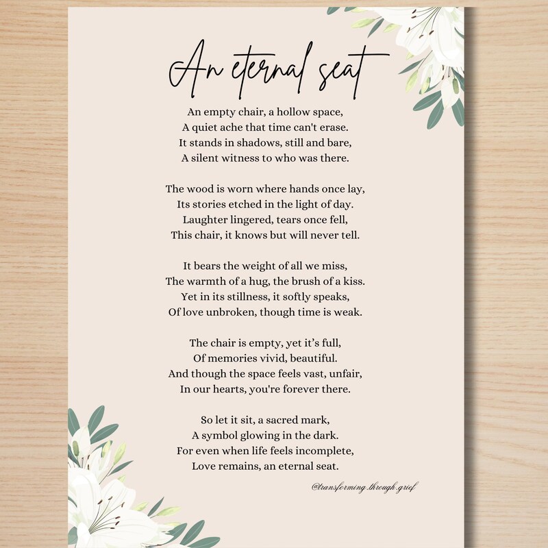Empty Chair Poem - Etsy UK