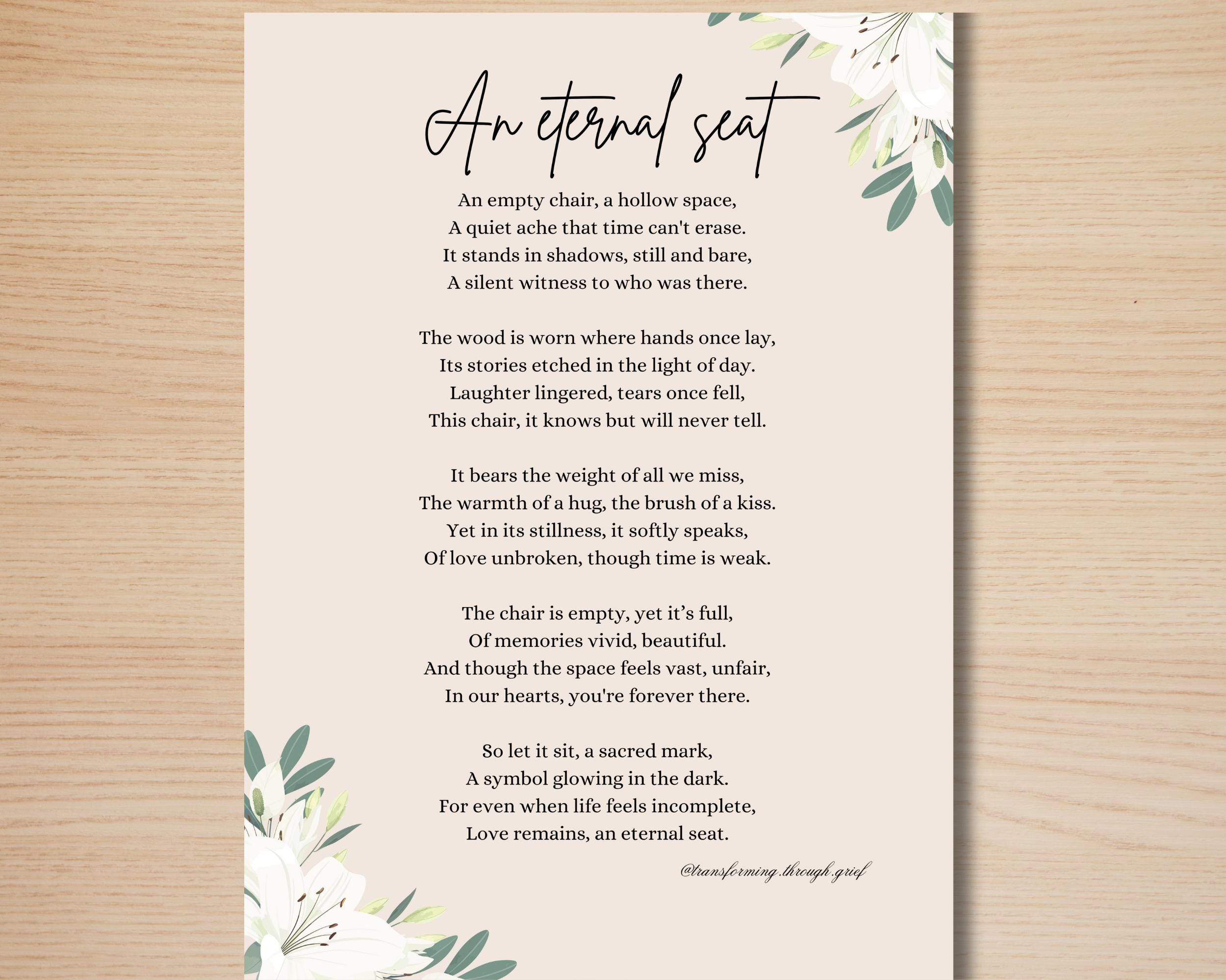 An Eternal Seat Digital Poem Print | Memorial Sign Wedding | Memorial ...