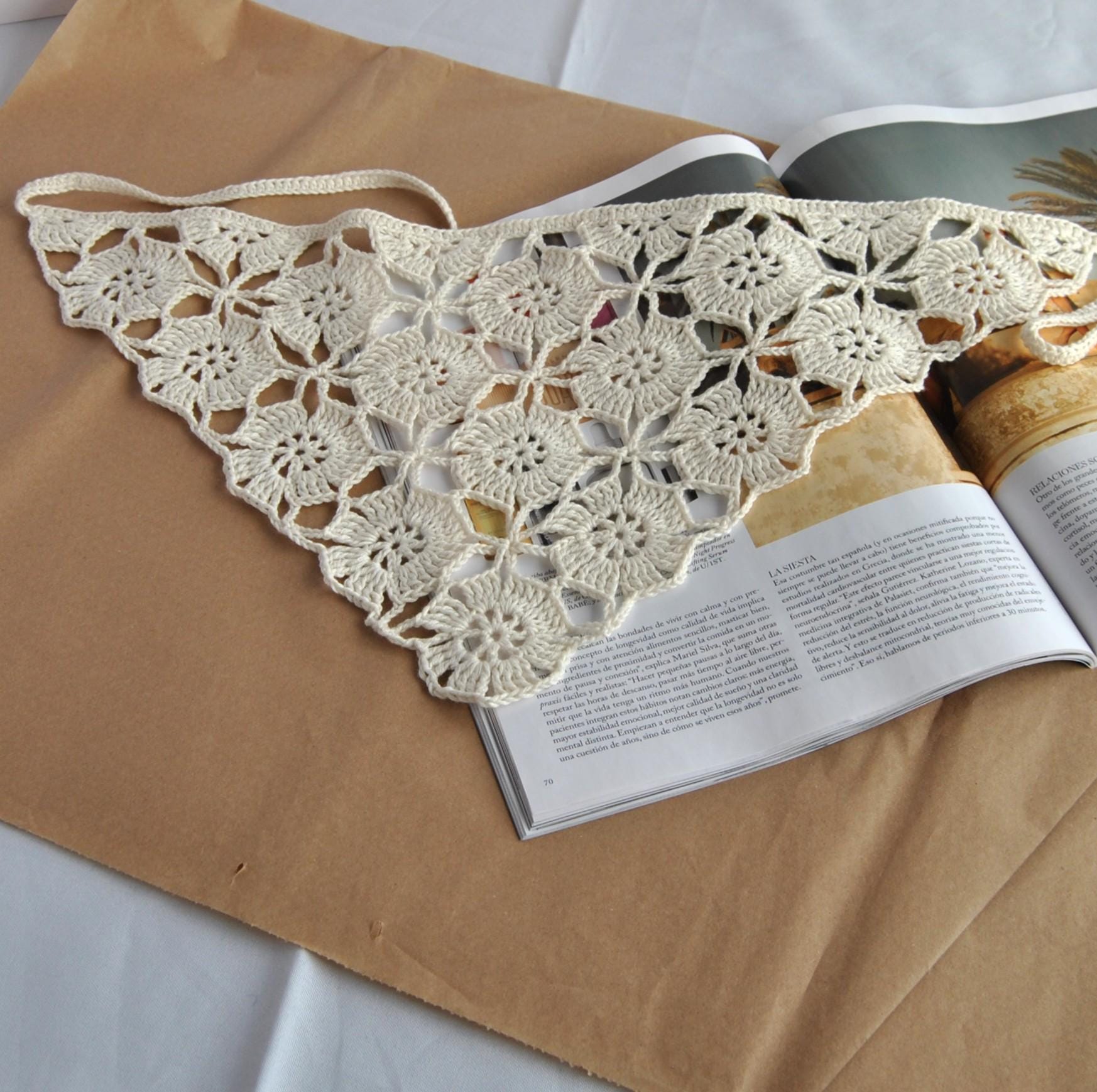Boho Crochet Triangle Head Scarf, Handmade Cotton Bandana, Summer Hair ...