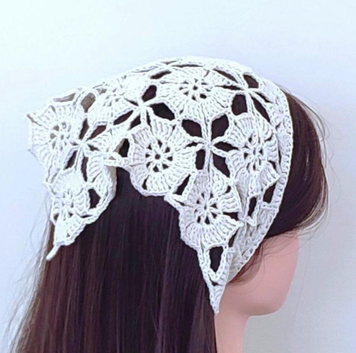 Boho Crochet Triangle Head Scarf, Handmade Cotton Bandana, Summer Hair ...