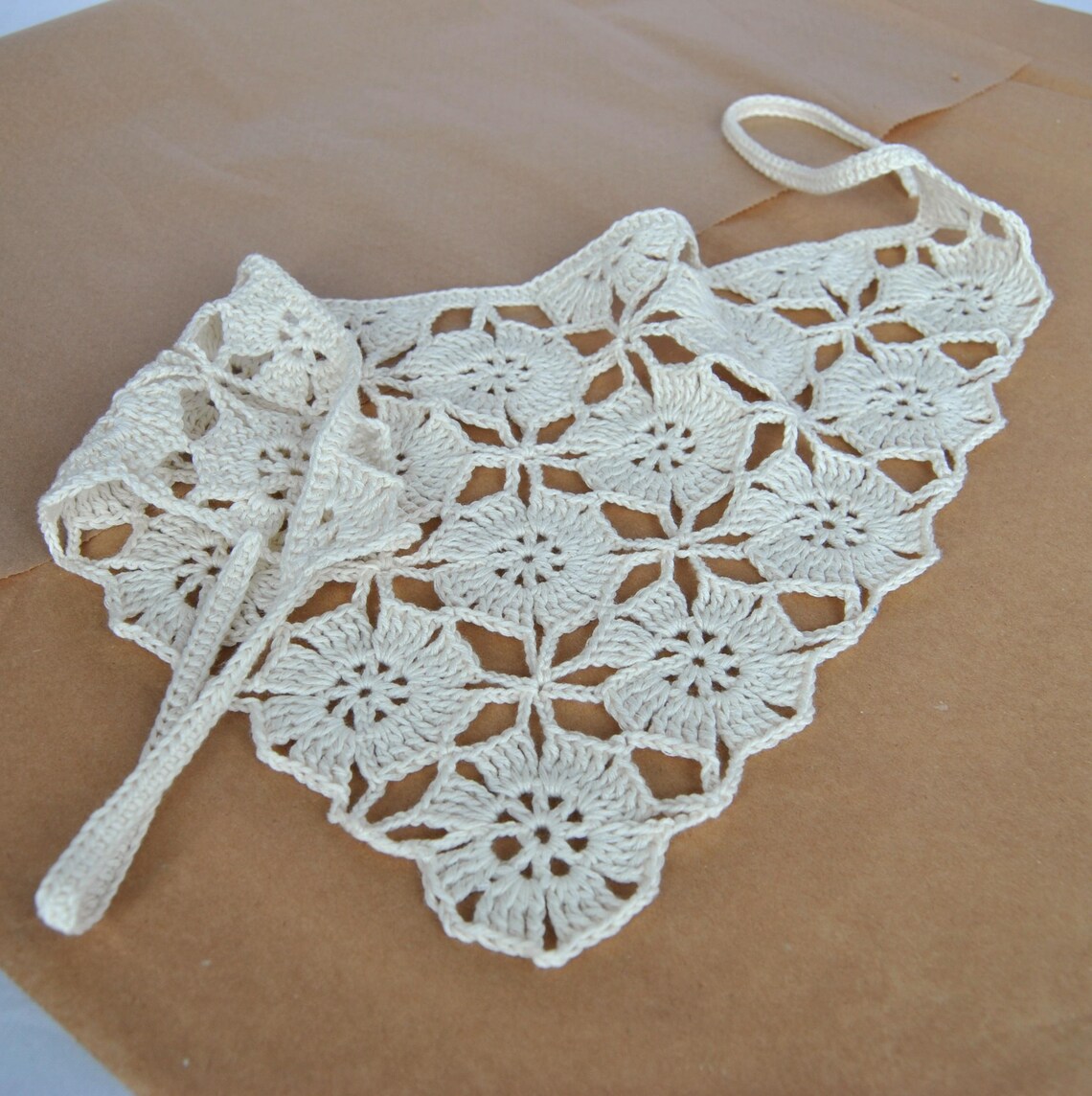 Boho Crochet Triangle Head Scarf, Handmade Cotton Bandana, Summer Hair ...