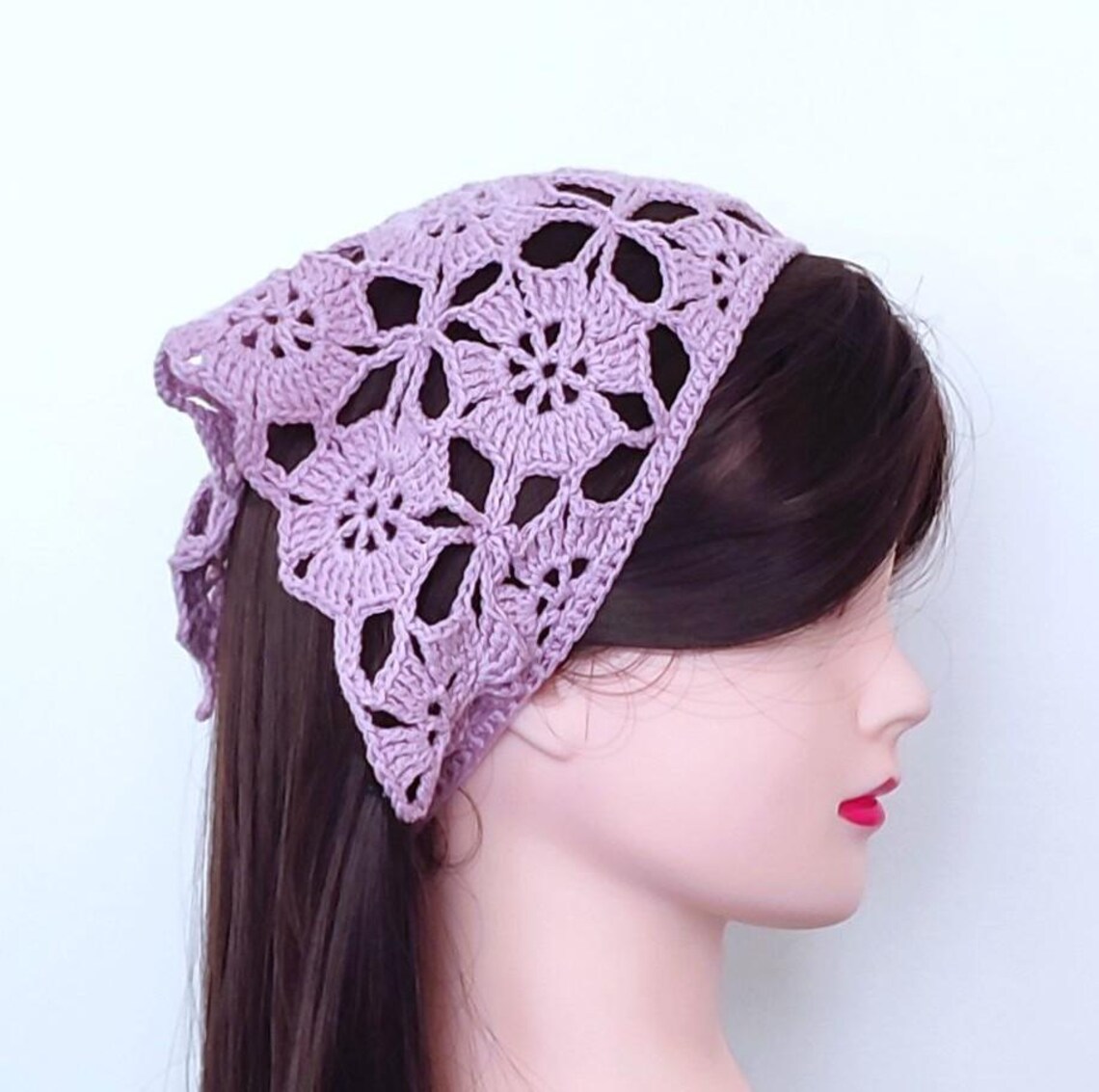 Boho Crochet Triangle Head Scarf, Handmade Cotton Bandana, Summer Hair ...