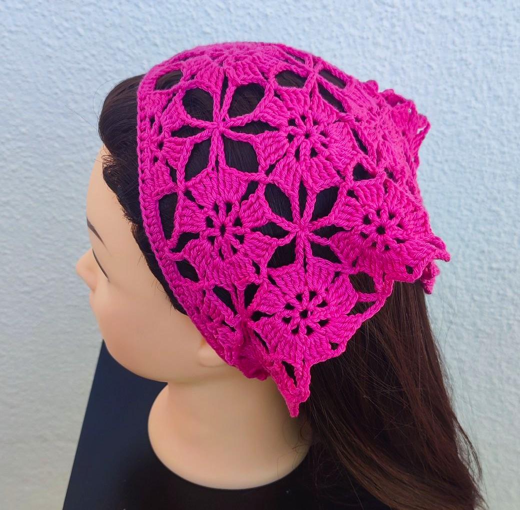 Boho Crochet Triangle Head Scarf, Handmade Cotton Bandana, Summer Hair ...