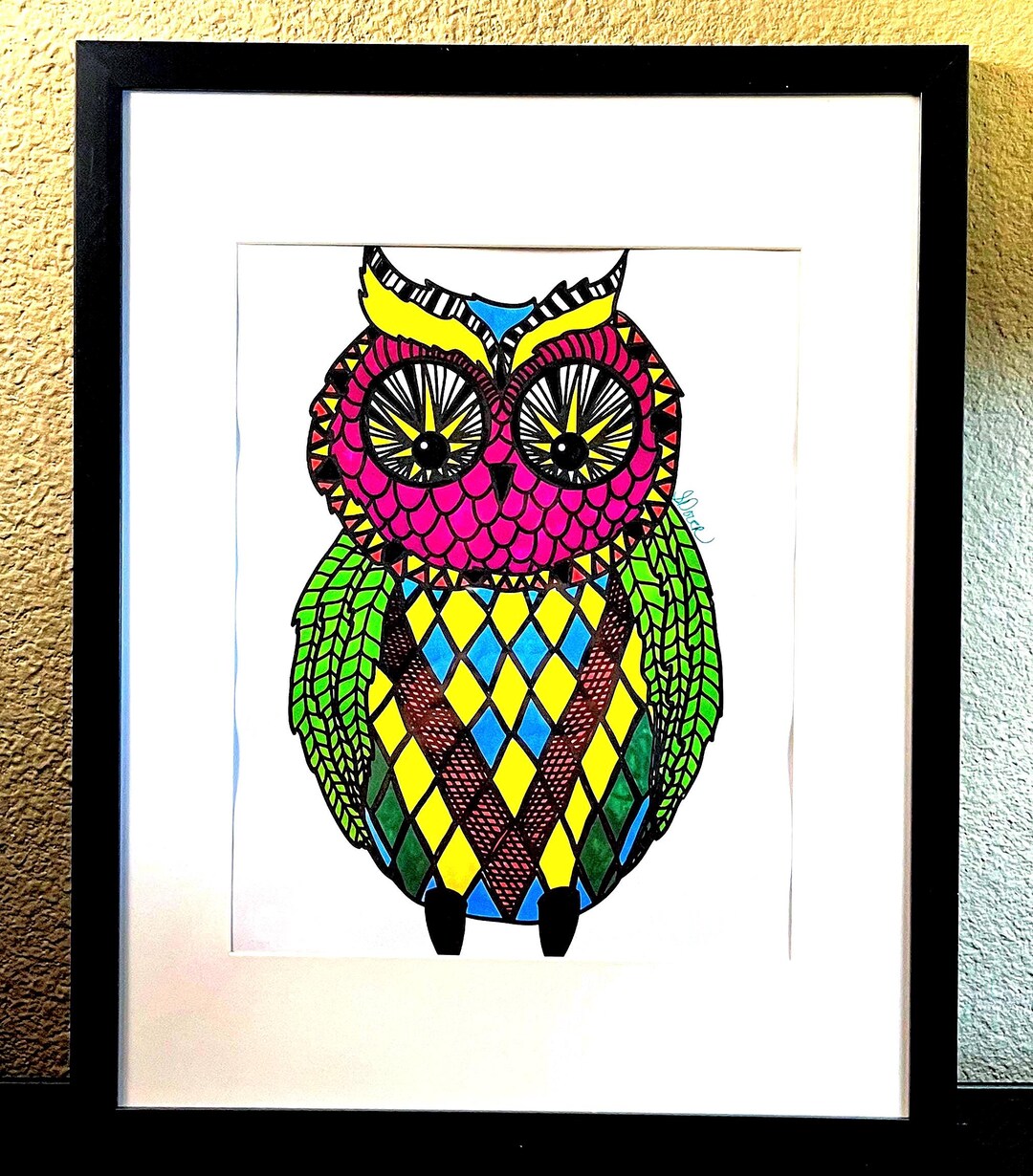 Whimsical Colorful Fun Quirky Owl Art Print Wall Decor Hand Painted ...