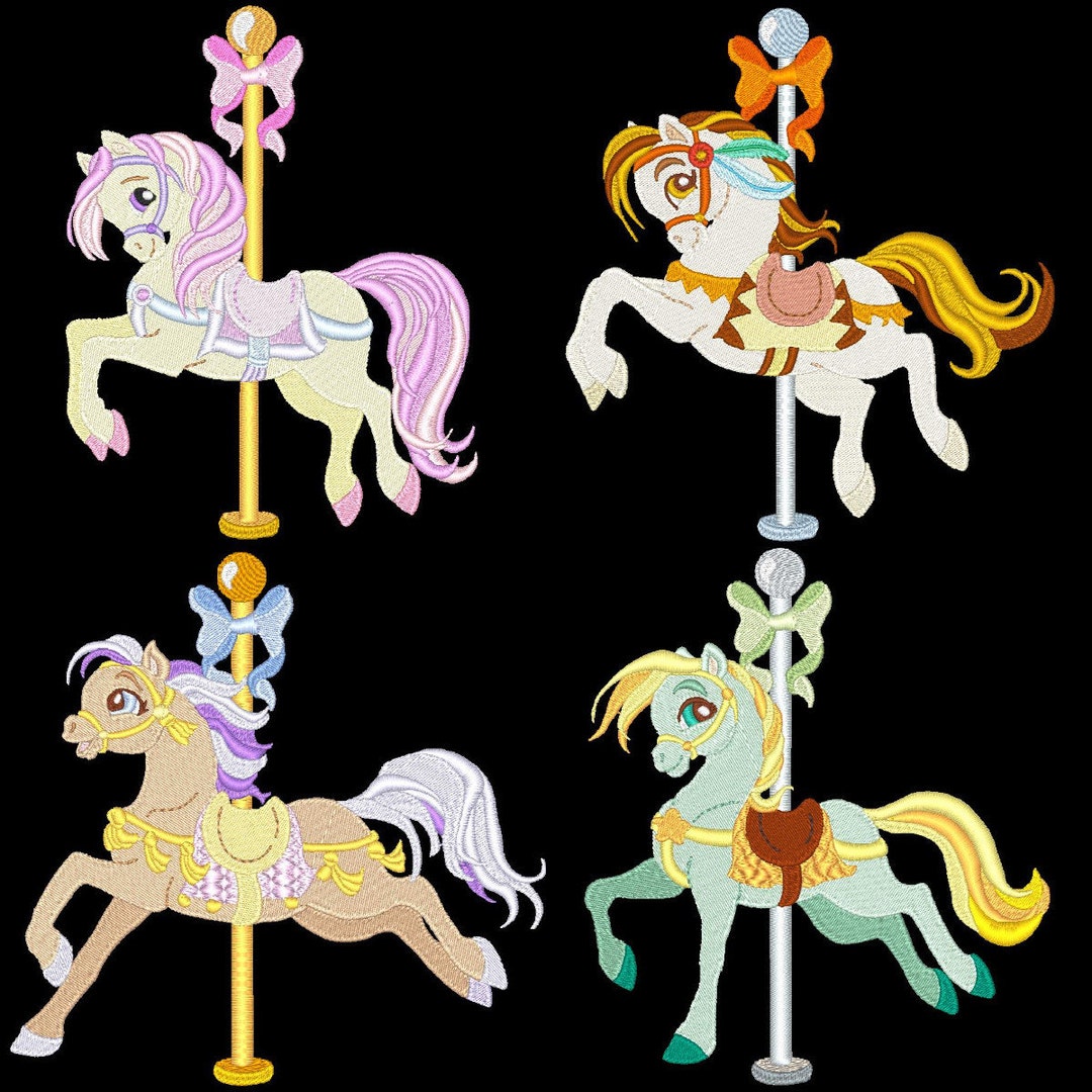 FANCY CAROUSEL HORSES (4inch) - 10 Machine Embroidery Designs Instant ...