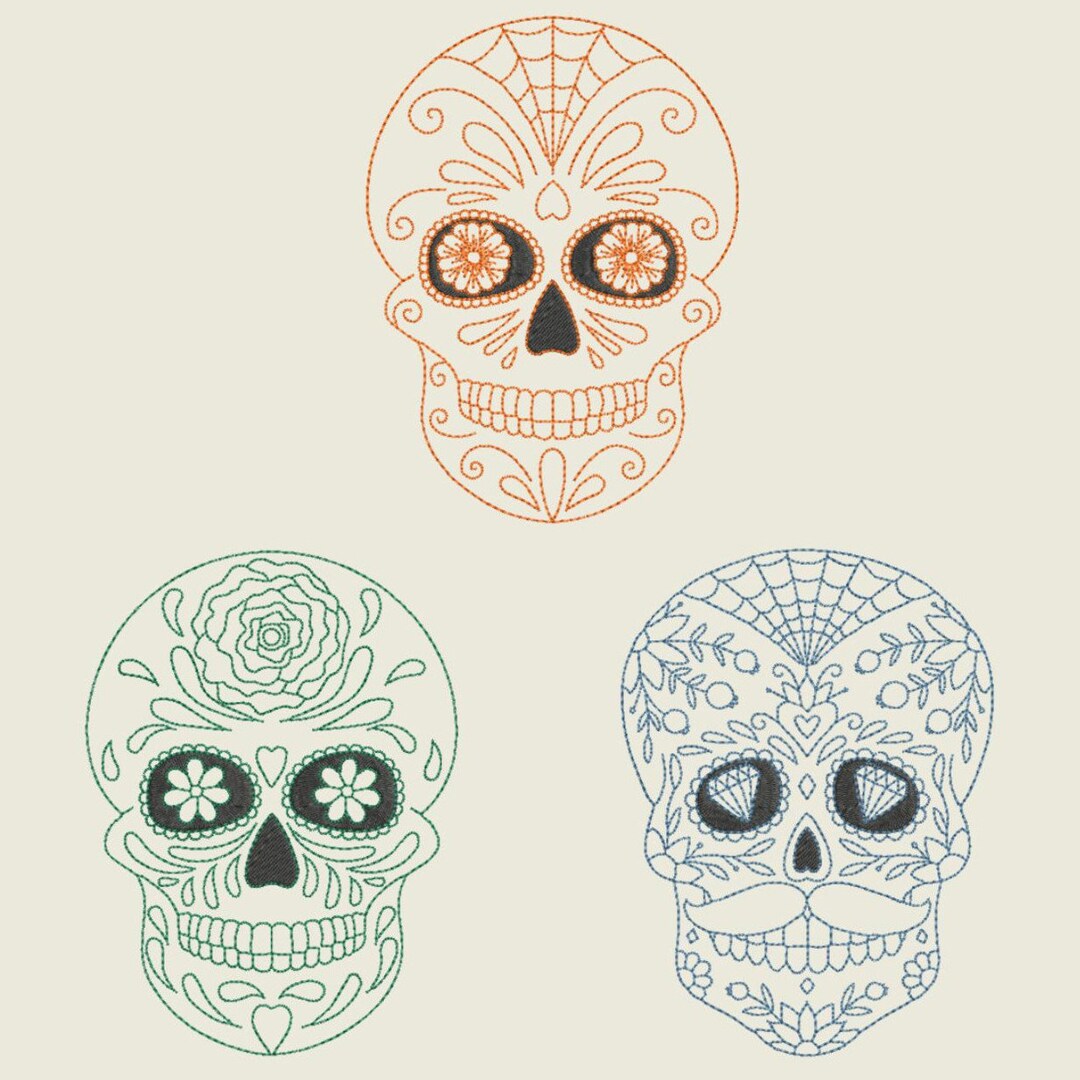 HALLOWEEN SKULLS (5inch) - 10 Machine Embroidery Designs Instant ...