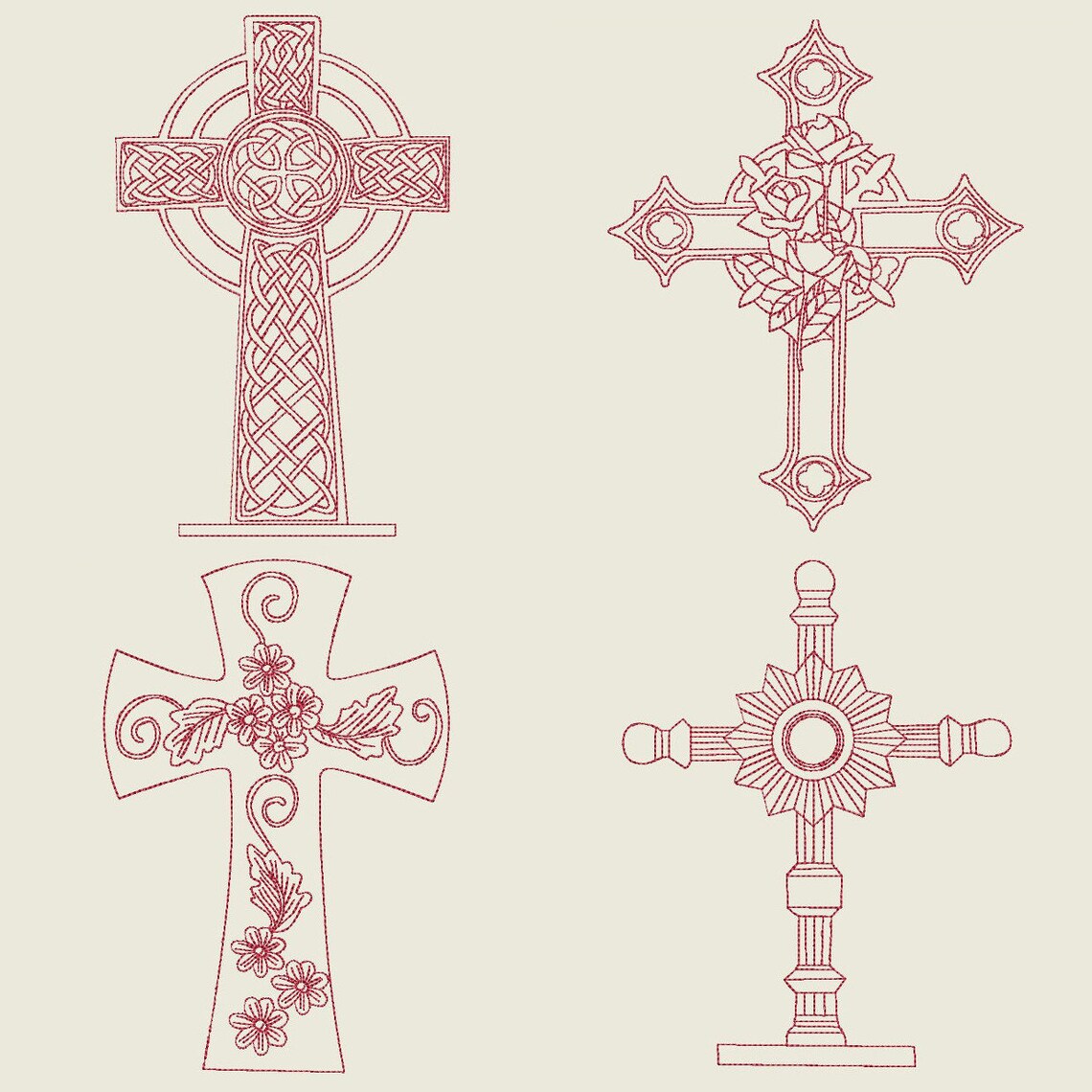 REDWORK CROSSES 4inch 12 Machine Embroidery Designs - Etsy
