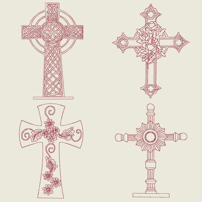 REDWORK CROSSES 4inch 12 Machine Embroidery Designs - Etsy